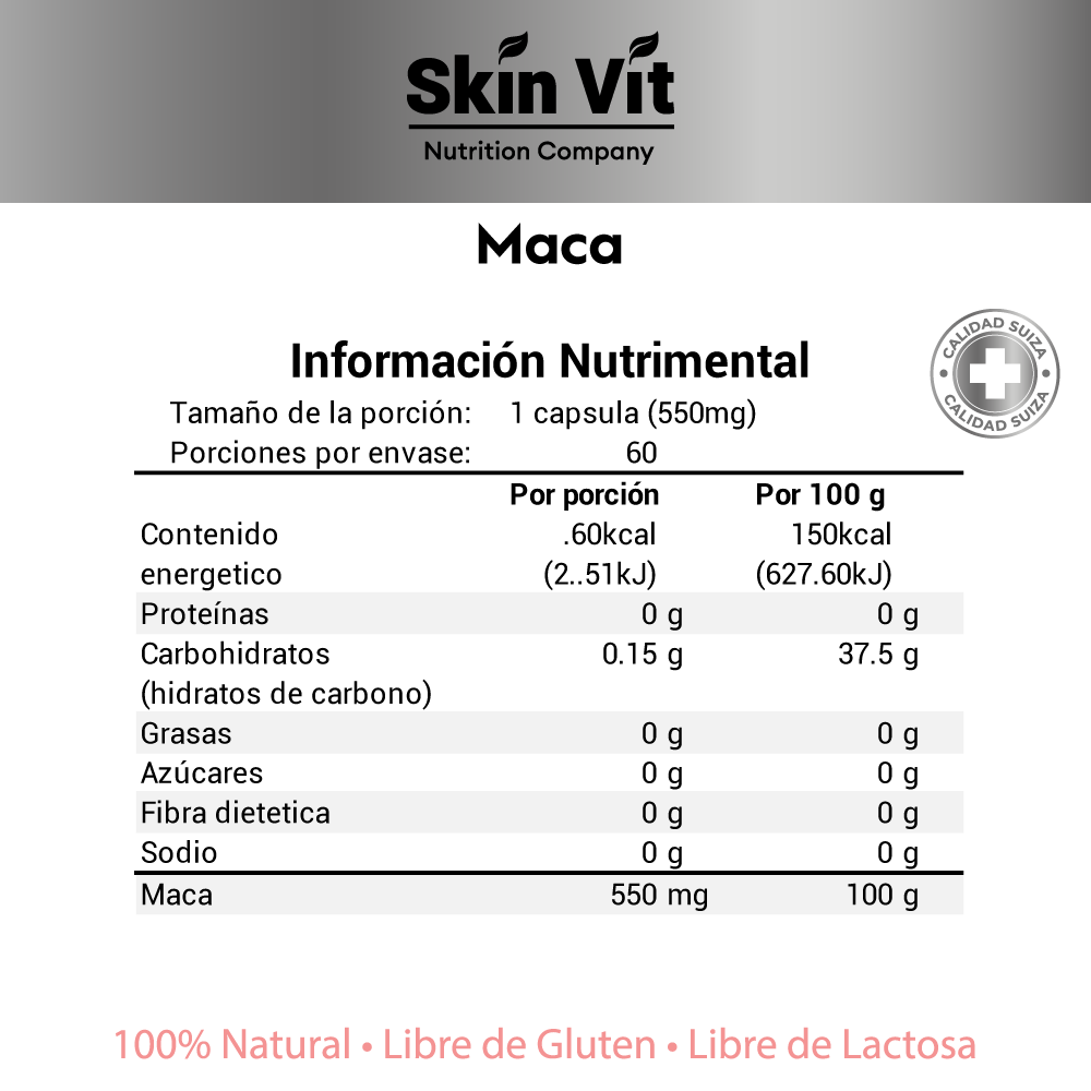 Maca Súper Premium Skin Vit 60 Cápsulas de 550 mg – Recibe Xpress