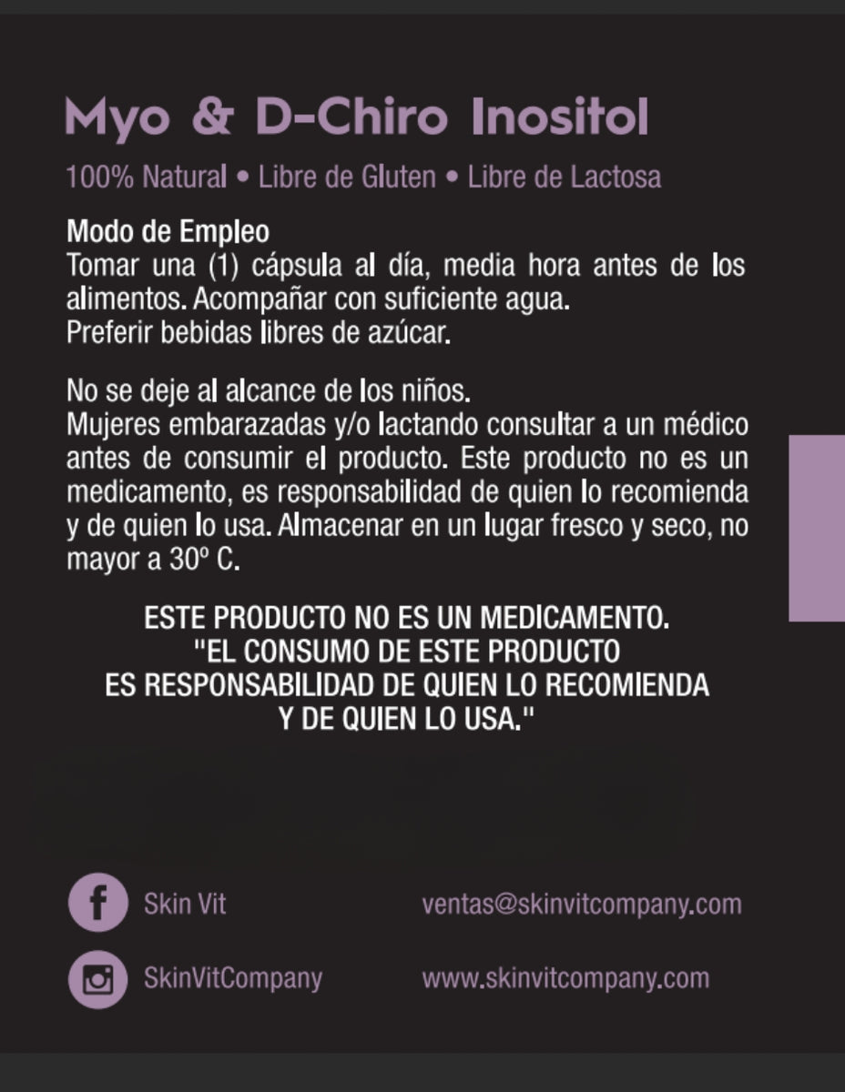 MYO & D-Chiro Inositol Skin Vit Nutrition Company 60 Cápsulas de 550mg ...